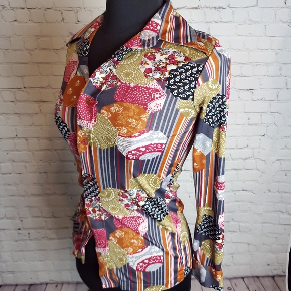 Vintage | Tops | Vintage 7s Bright Funky Top Nylon Stretchy | Poshmark